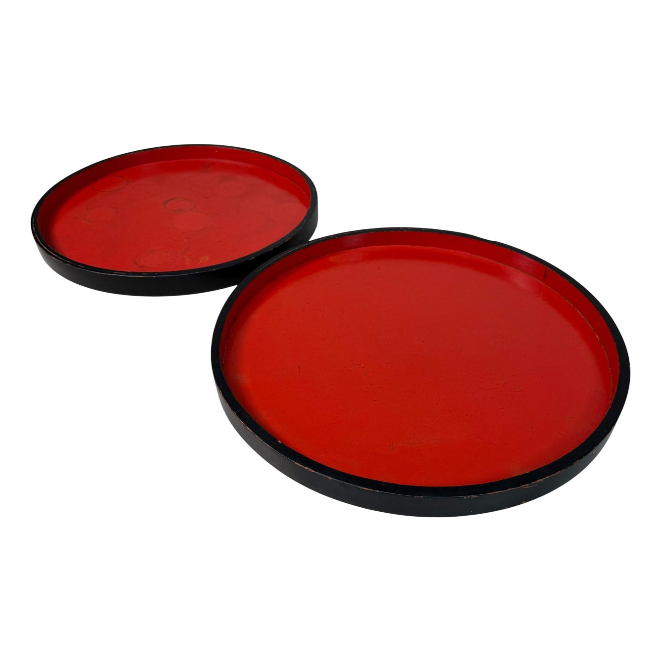Japanese Marubon Trays in Red and Black Lacquer, 1910s, Set of 2 | Chairish