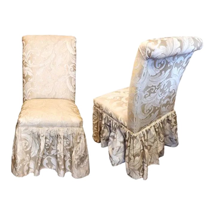 Custom Upholstered Acanthus Scroll Skirted Slipper Chairs - a Pair ...