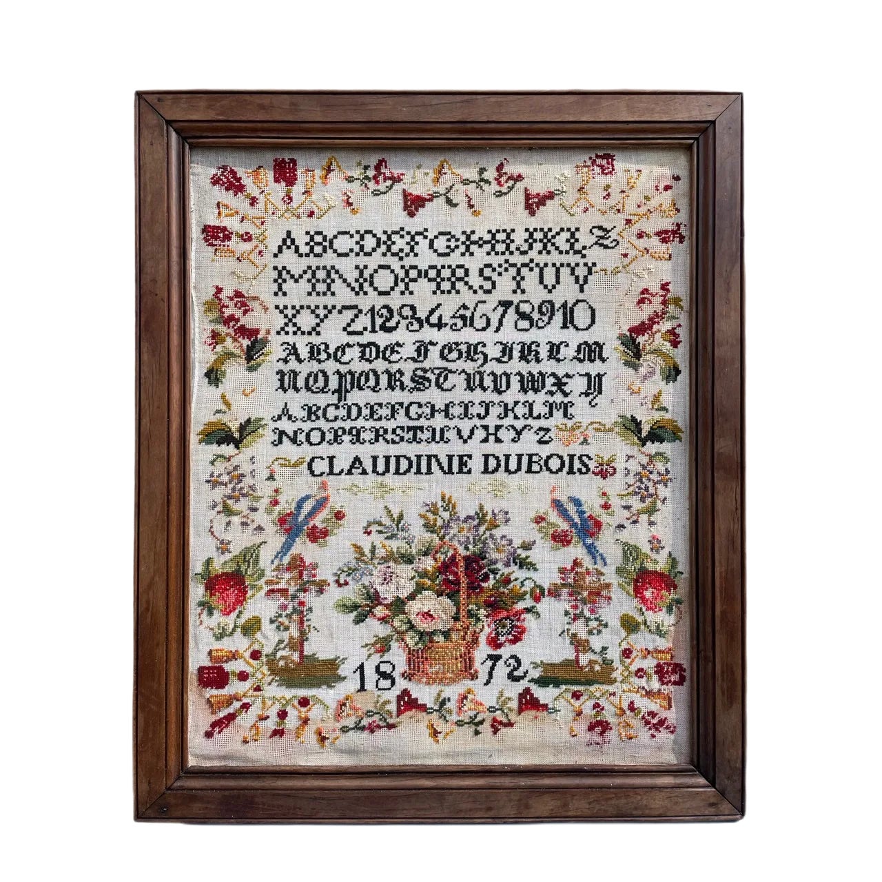 Framed Alphabet Primer Cross Stitch, 1872 | Chairish