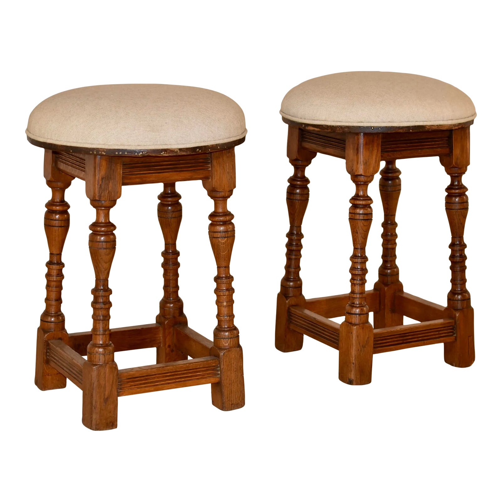 Pair of Edwardian English Upholstered Stools | Chairish
