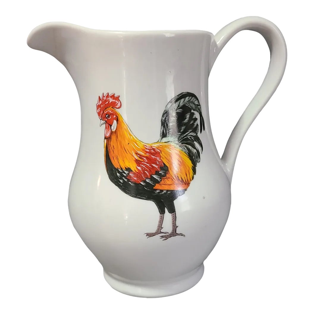 Vintage Bia Gordon Bleu Hand Painted Roosters Pitcher | Chairish