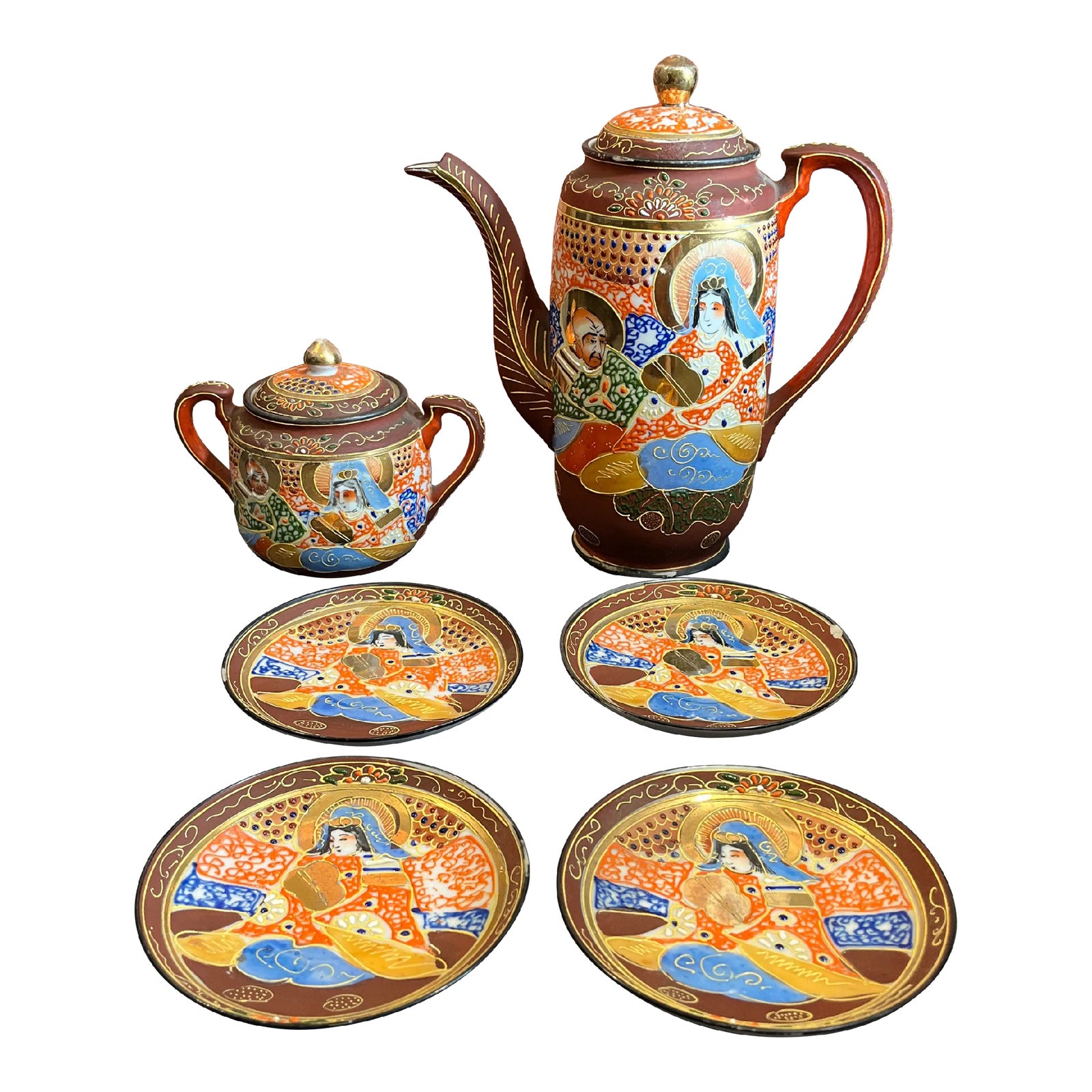 Vintage Japanese Moriage Satsuma Tea Set- 6 Pieces | Chairish