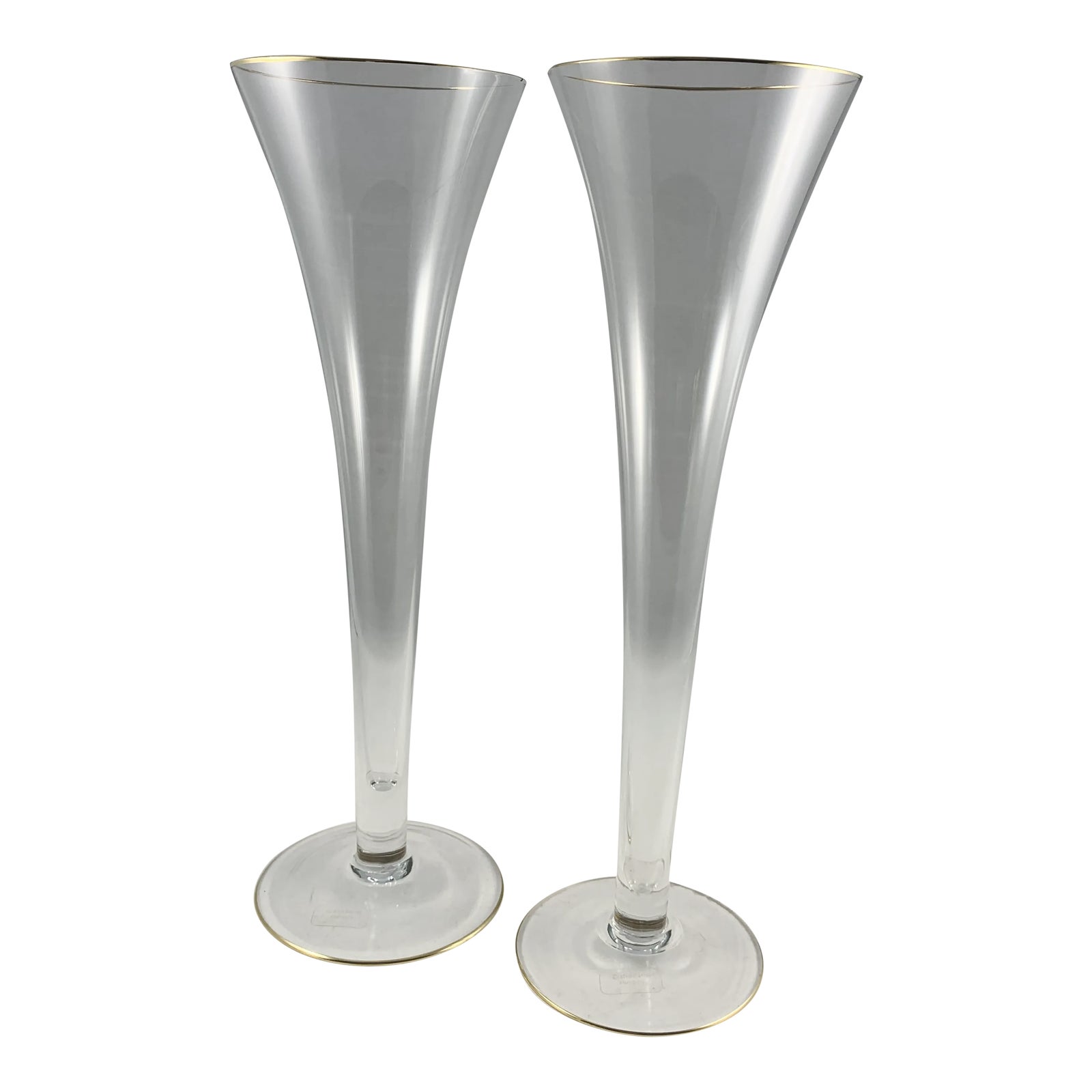 Vintage Crate & Barrel Trumpet Champagne Flutes With Gold Trim- a Pair ...
