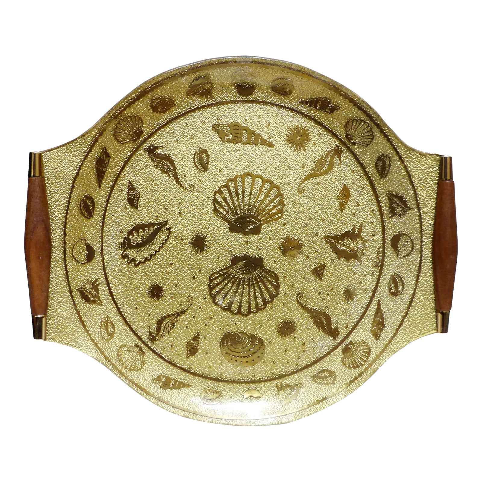 Mid Century Modern Glass Golden Sea Shells Room Accent Tray | Chairish