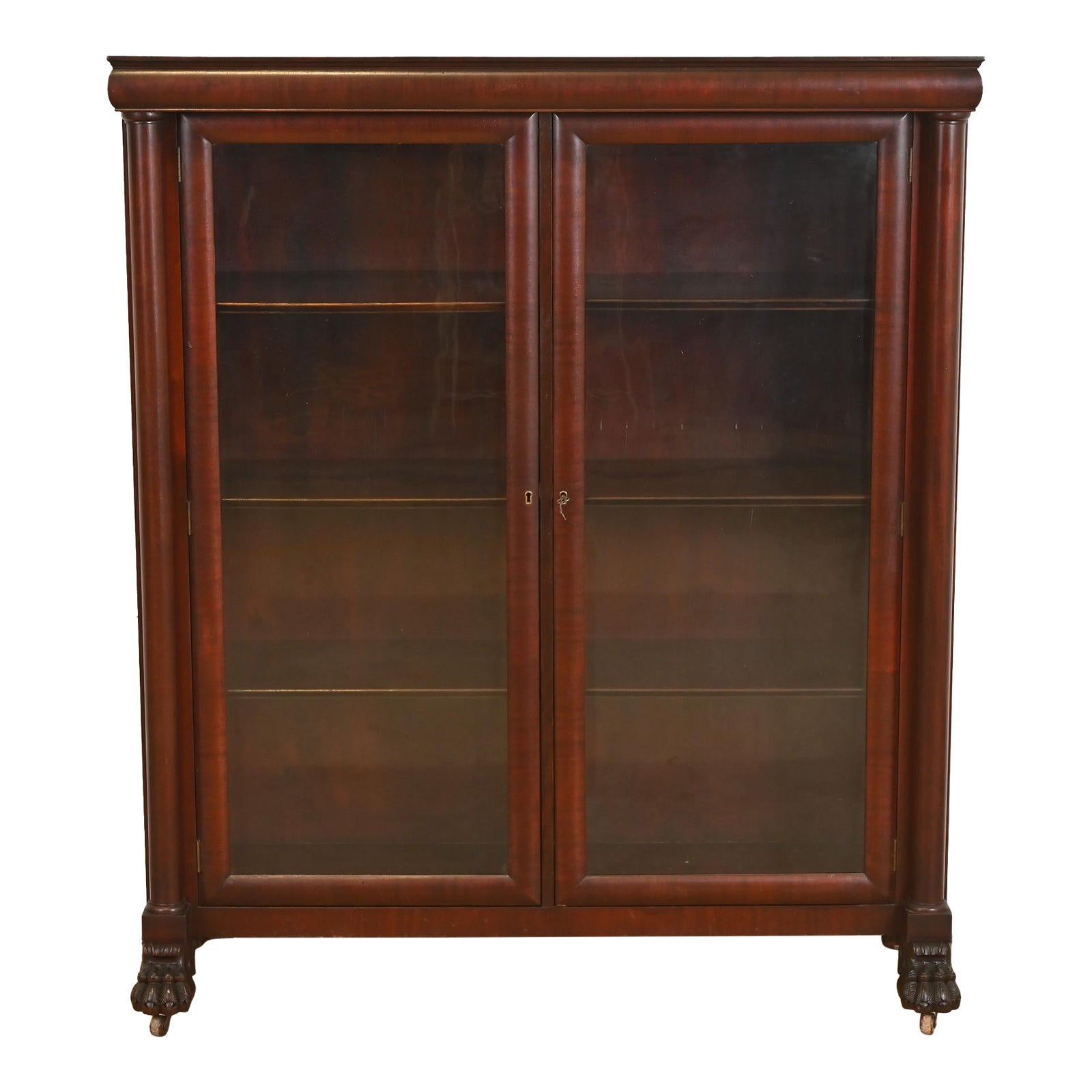 R. J. Horner Style American Empire Carved Mahogany Double Bookcase With ...