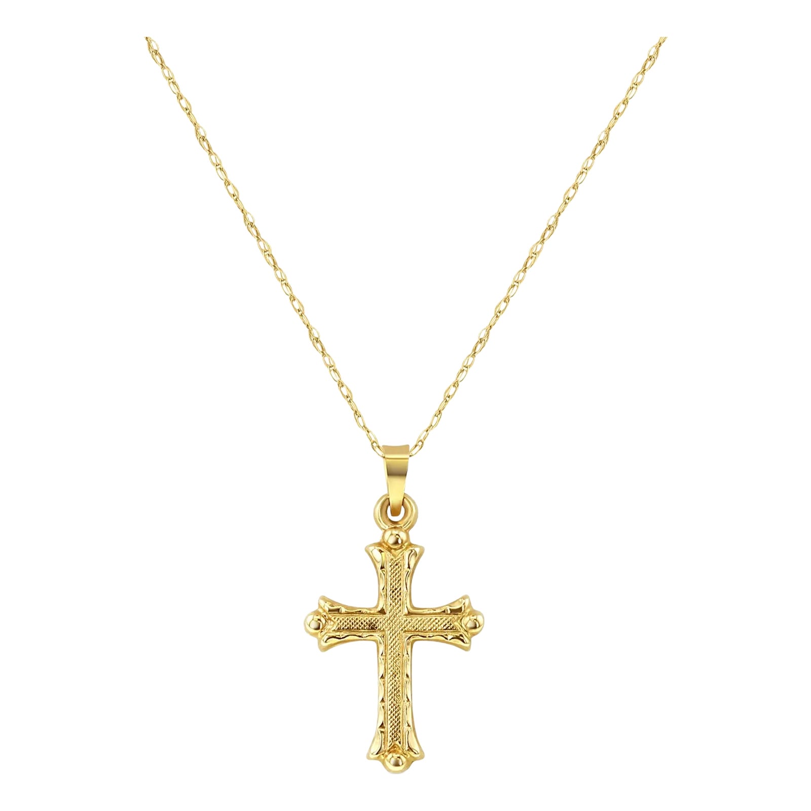 Textured Small Gold Cross Necklace 14k Yellow Gold | Chairish