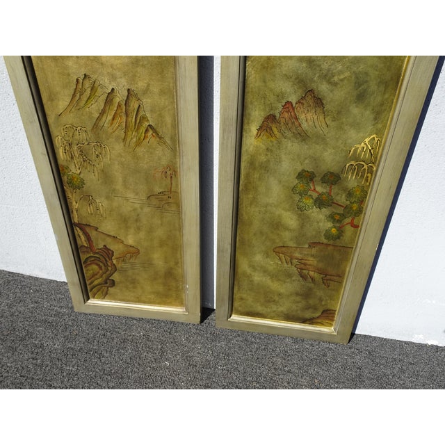 Vintage Oriental Asian Gold Two Panel Wall Screen Picture ~ Geishas ...