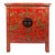 Red Lacquer Chest With Golden Painted Landscape | Chairish