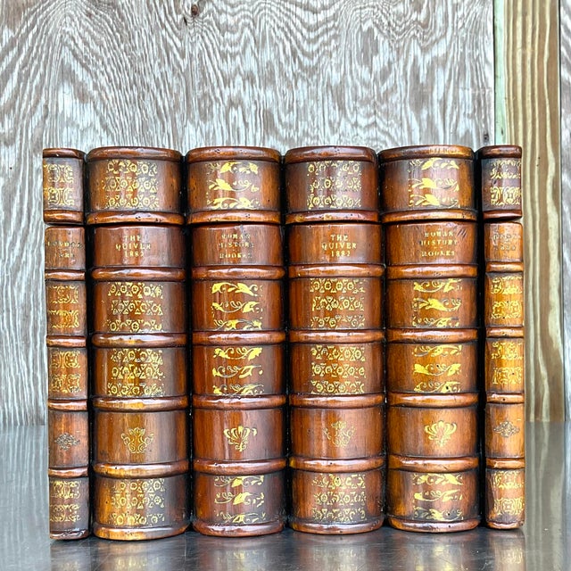 Vintage Wooden Faux Leather Bound Book Storage Box | Chairish