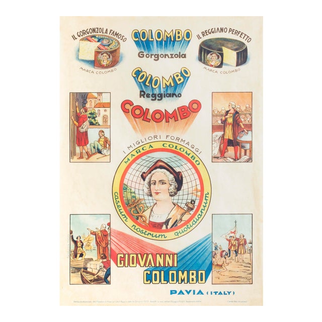 1933 Italian Cheese Poster, Giovanni Columbo - Gorgonzola | Chairish