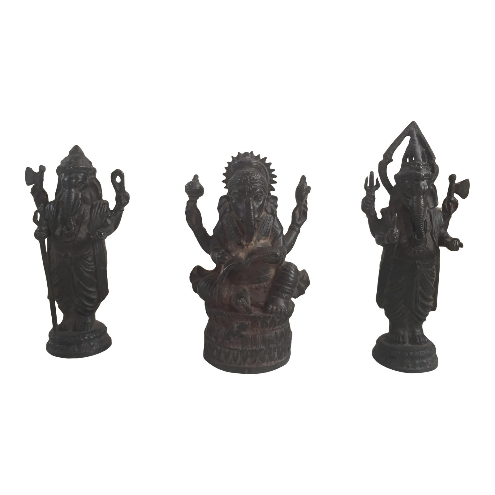 Ganesha Caste Iron Statues - Set of 3 | Chairish