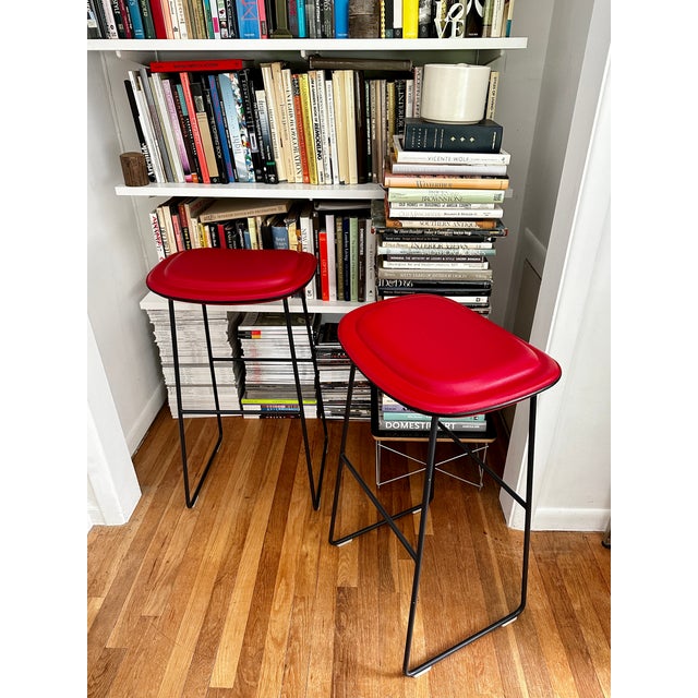 Jasper Morrison Hi Pad Stools in Red Leather by Cappellini - Set of 4 ...