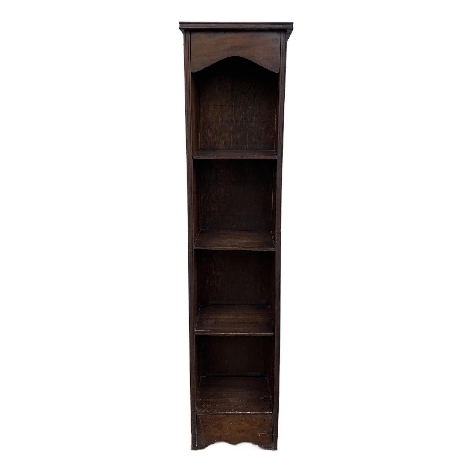Vintage Narrow Wooden Bookcase With Dark Finish | Chairish