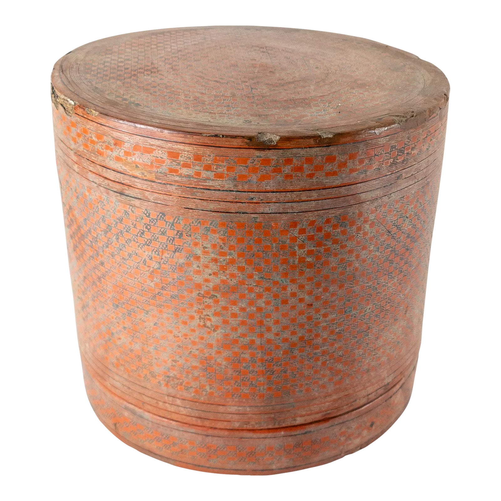 19th Century South East Asian Burmese Red Lacquer Round Betel Nut Box ...
