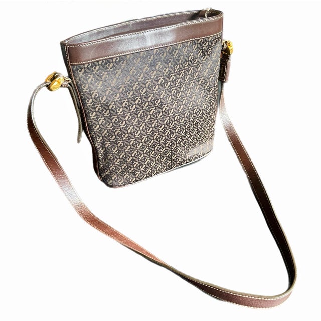 1980s Loewe Logo Canvas and Leather Cross Body Bag | Chairish