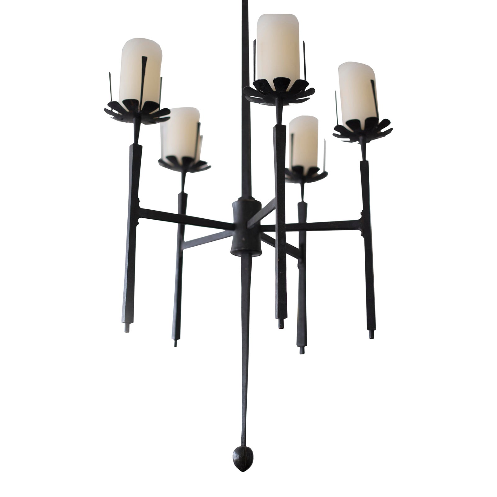 1920s Chandelier With Two Hanging Fixtures in Black Iron From a German ...