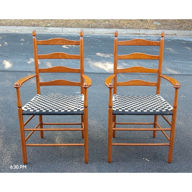 Pair of Shaker Maple Ladder Slat Straight Back Arm Chairs | Chairish