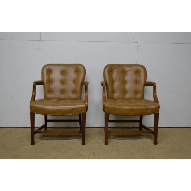 Kittinger Roosevelt Room Tufted Leather Arm Chairs - a Pair | Chairish
