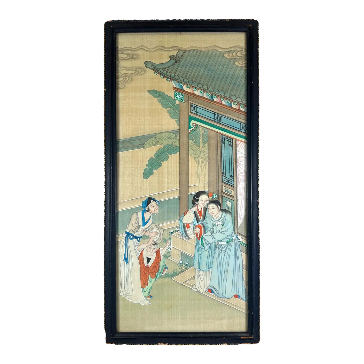 Chinese Silk Painting, Three Generations, Unsigned, Early 20th Century | Chairish