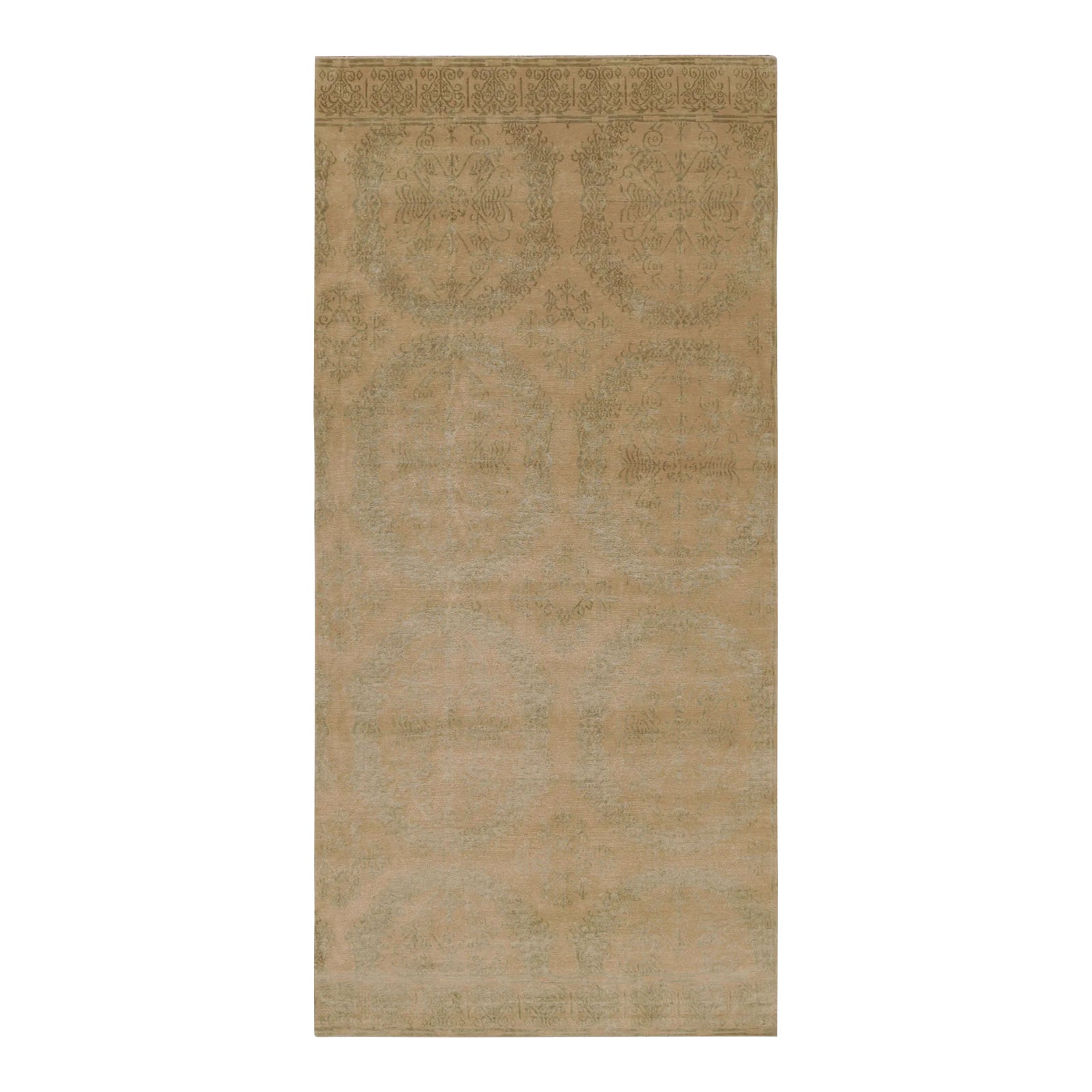 Rug & Kilim’s European Rug in Beige-Brown and Green Medallion Pattern ...