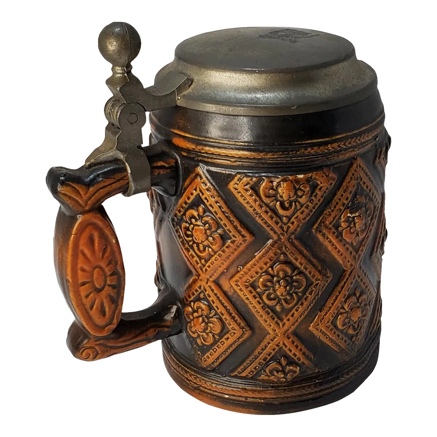 Rustic Medallion & Diamond Pattern Glazed Stoneware Beer Stein With ...
