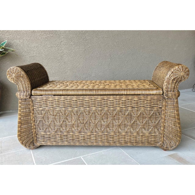 Late 20th-Century Cottage Chic Rolled Arm Rattan & Bamboo Storage ...