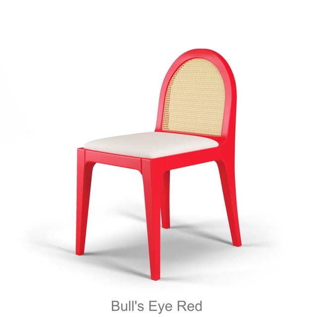 Juliette Dining Chair - Bull's Eye Red, Optic White Linen | Chairish