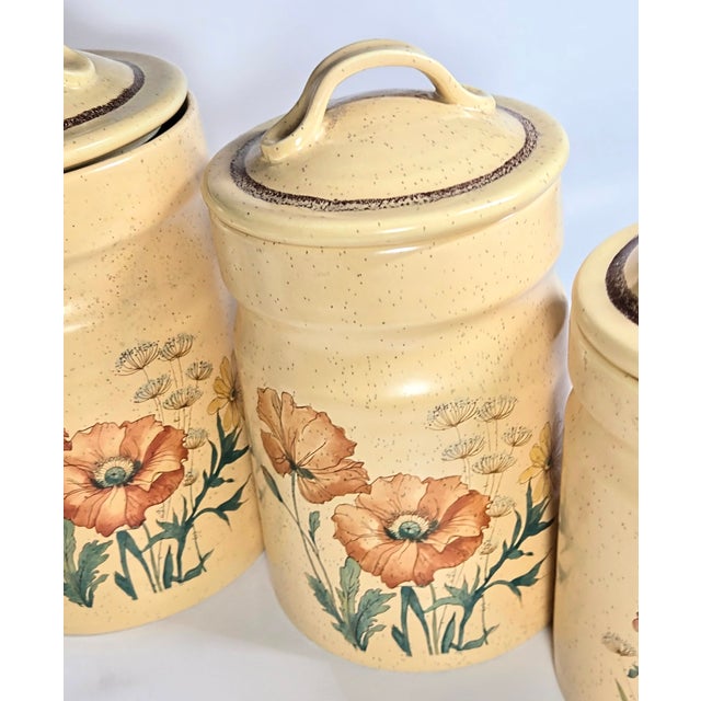 Wildflower Stoneware Canisters- Set of Four | Chairish