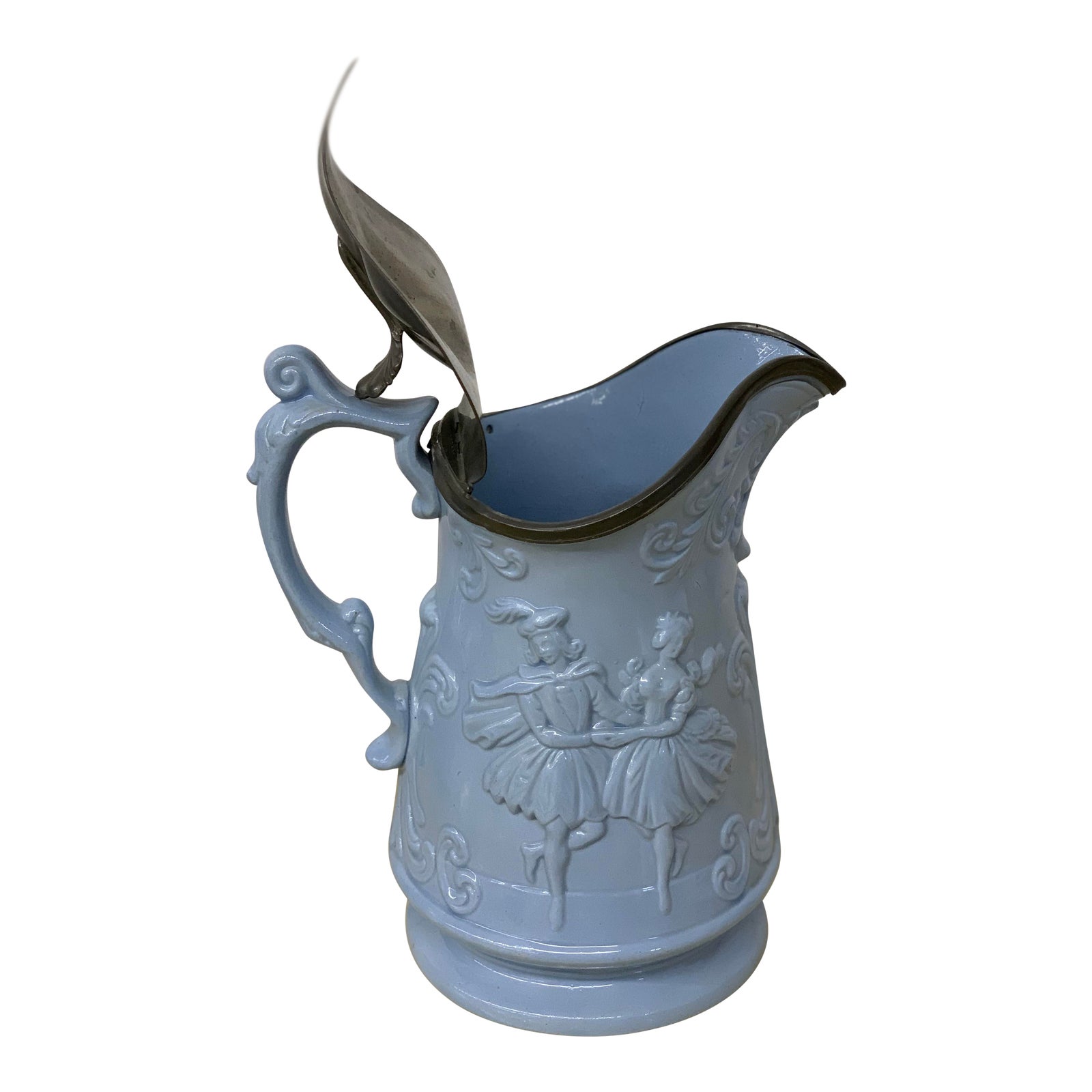 Antique Victorian Salt Glazed Pitcher With Pewter Lid | Chairish
