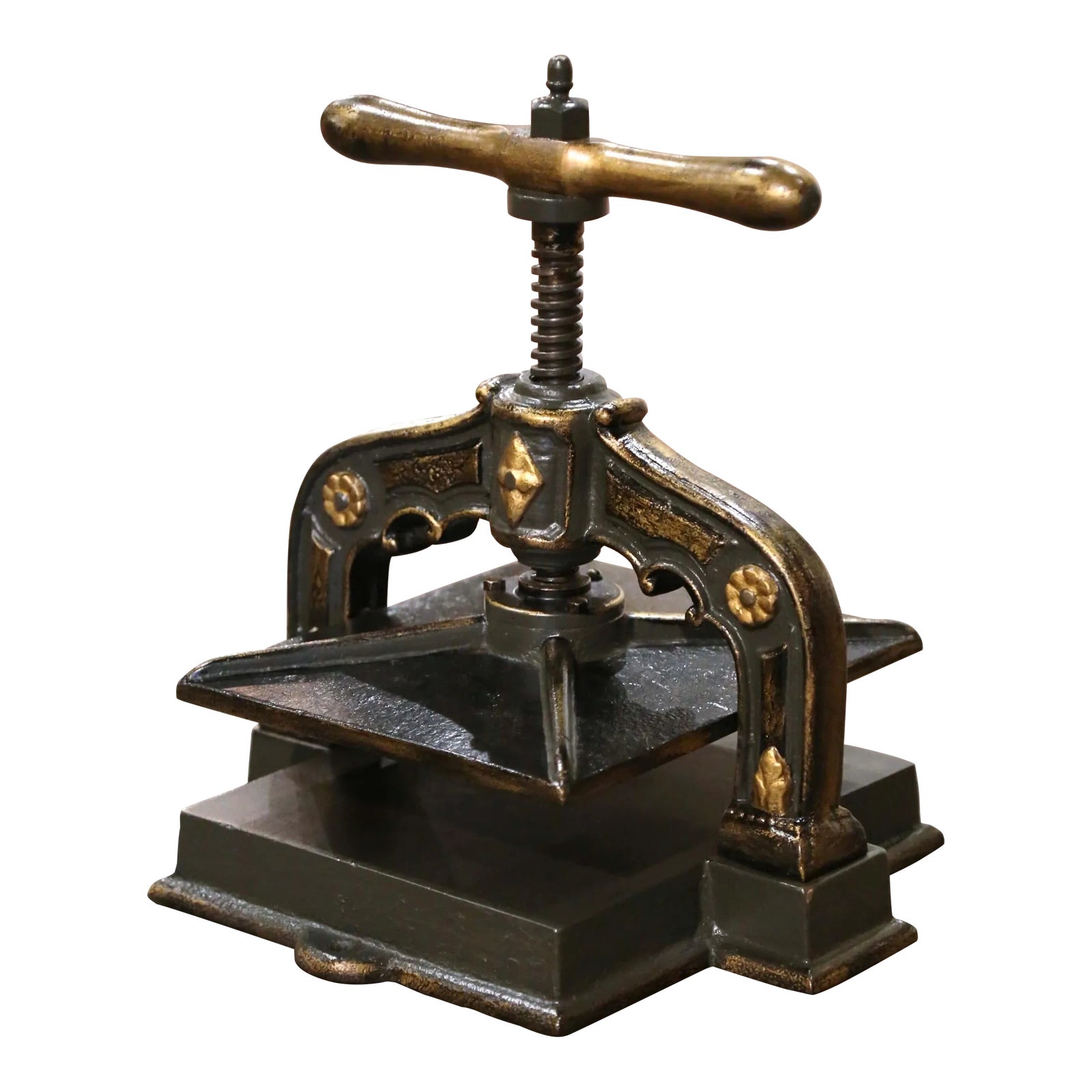 19th Century French Wrought Iron and Gilt Painted Book Binding Press ...