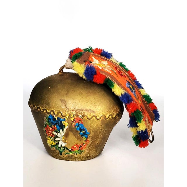 Vintage Alpine Cow Bell With Hand Painted Detail and Hand Embroidered ...
