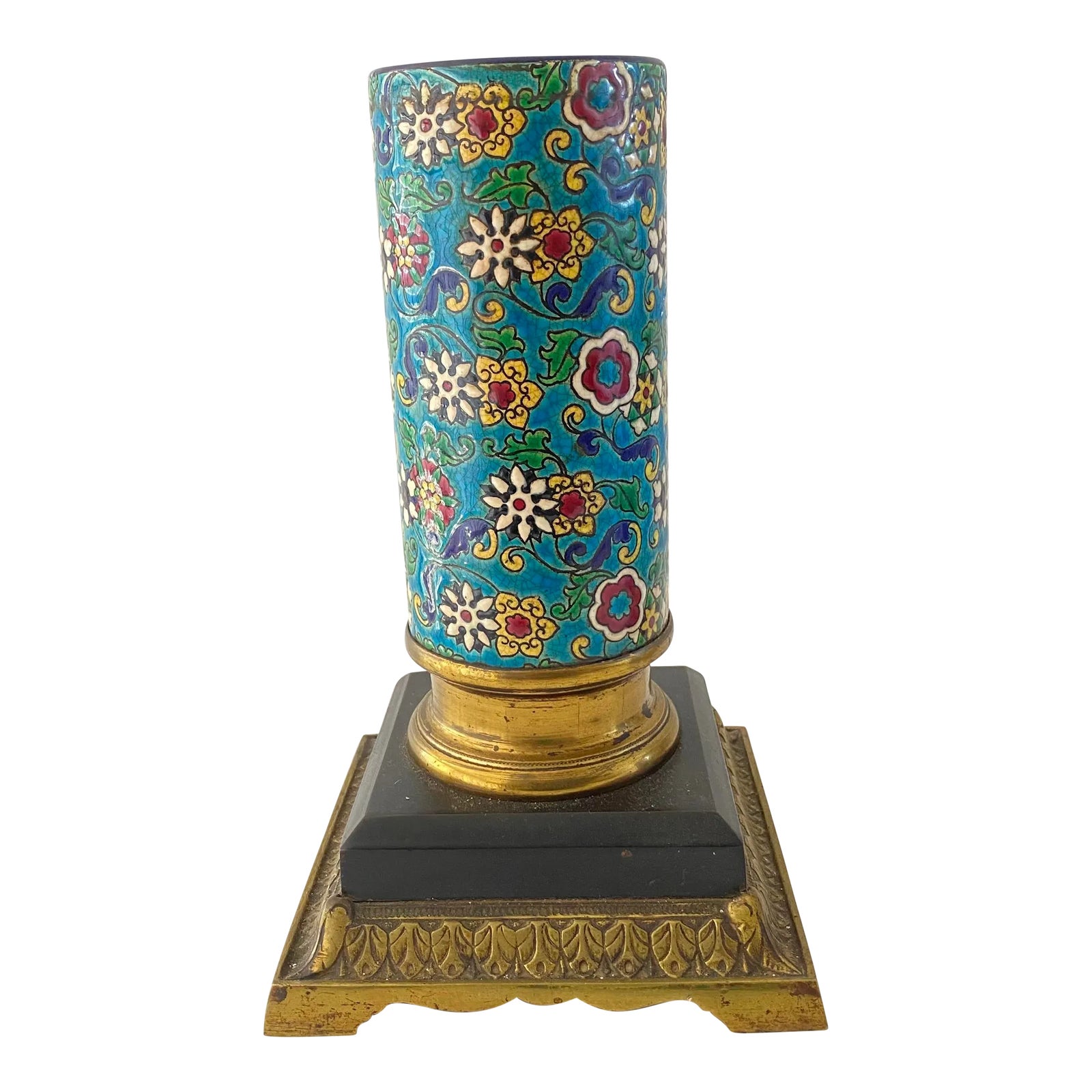 Antique Longwy Enameled Oil Lamp Base | Chairish
