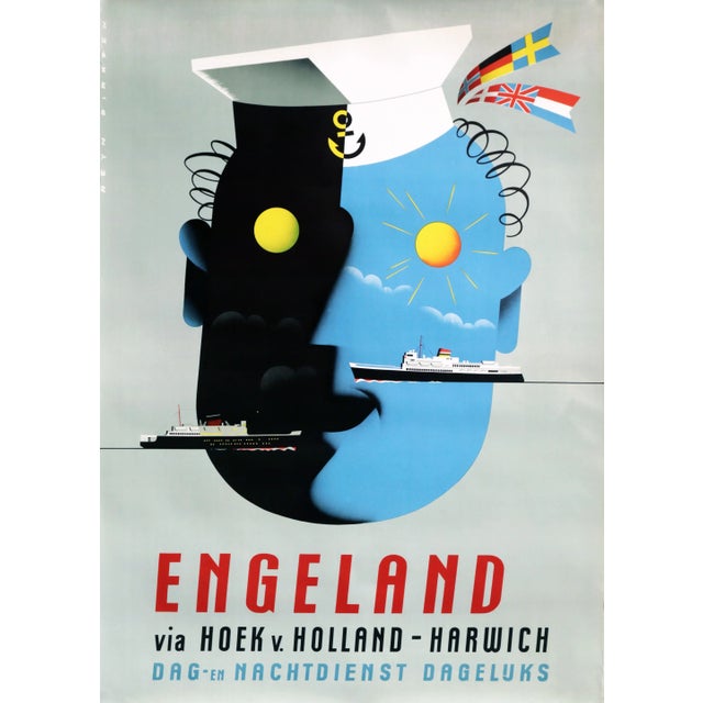 1960s Dutch Travel Poster, Engeland via Hoek v. Holland - Harwich ...