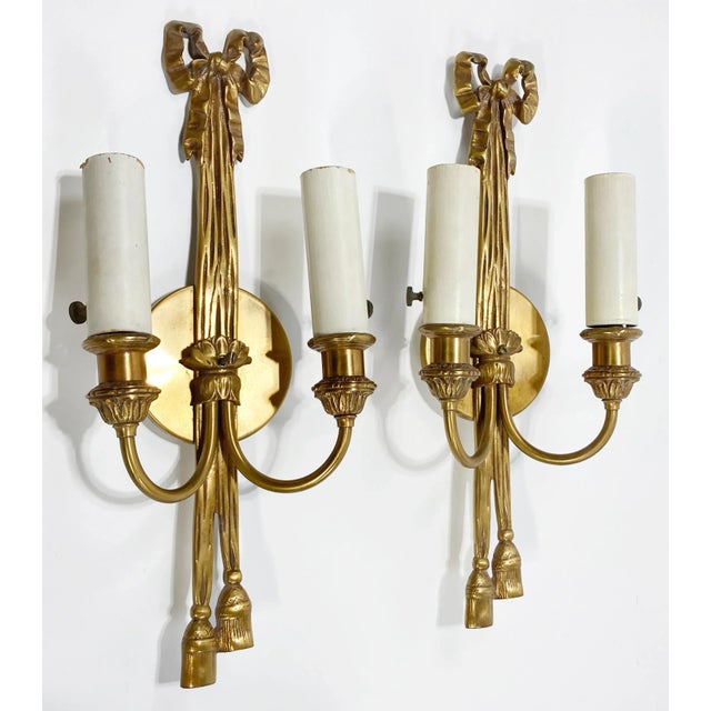 Vintage Cast Brass Ribbon and Tassel Motif Wall Sconces, a Pair | Chairish