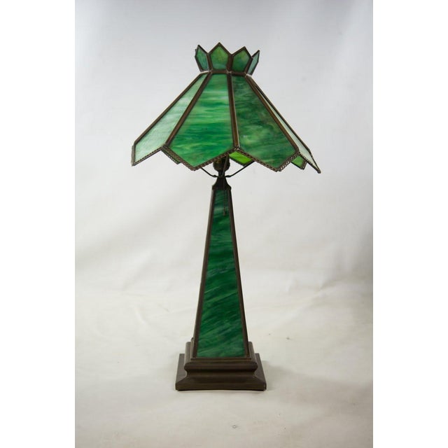 Arts & Crafts Green Stained Glass Table Lamp | Chairish