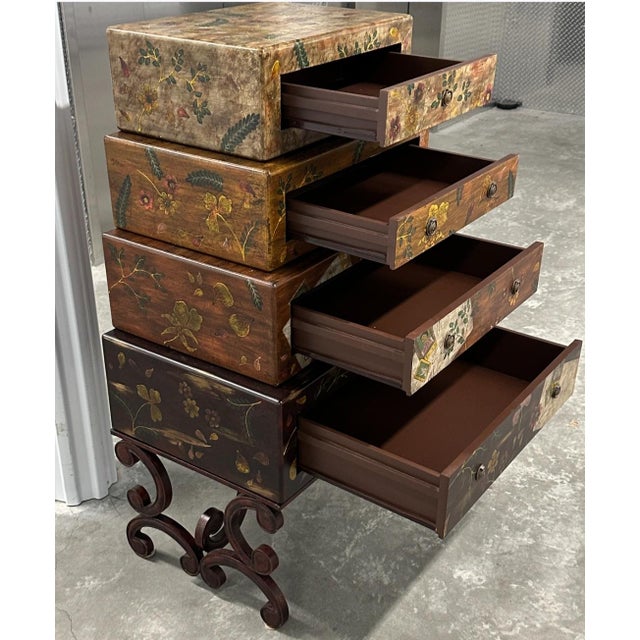 Vintage Hand Painted Stacked Up Trunk Style Dresser | Chairish