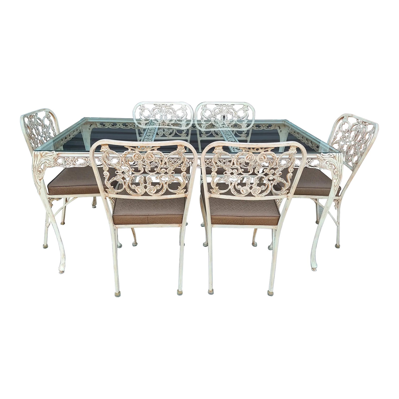 1970s Vintage 7 Piece Cast Aluminum Brown Jordan Quality Patio Dining ...