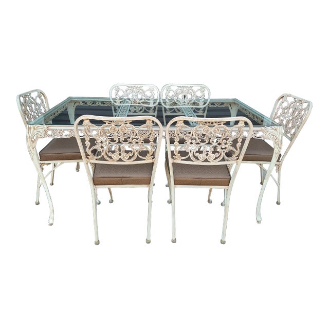 1970s Vintage 7 Piece Cast Aluminum Patio Dining Set | Chairish