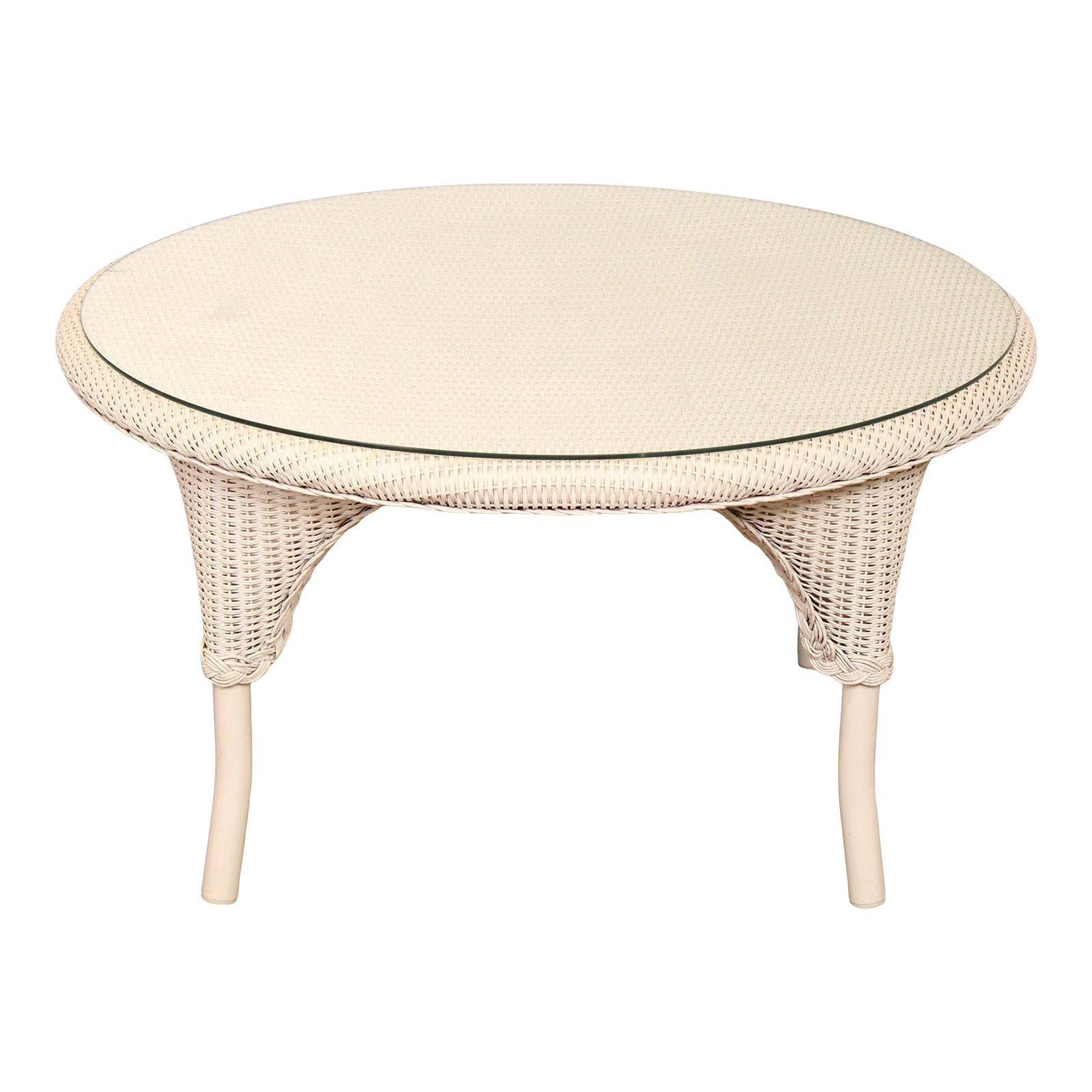 Lloyd Flanders 'Reflections' Glass Top Wicker Cocktail Table | Chairish