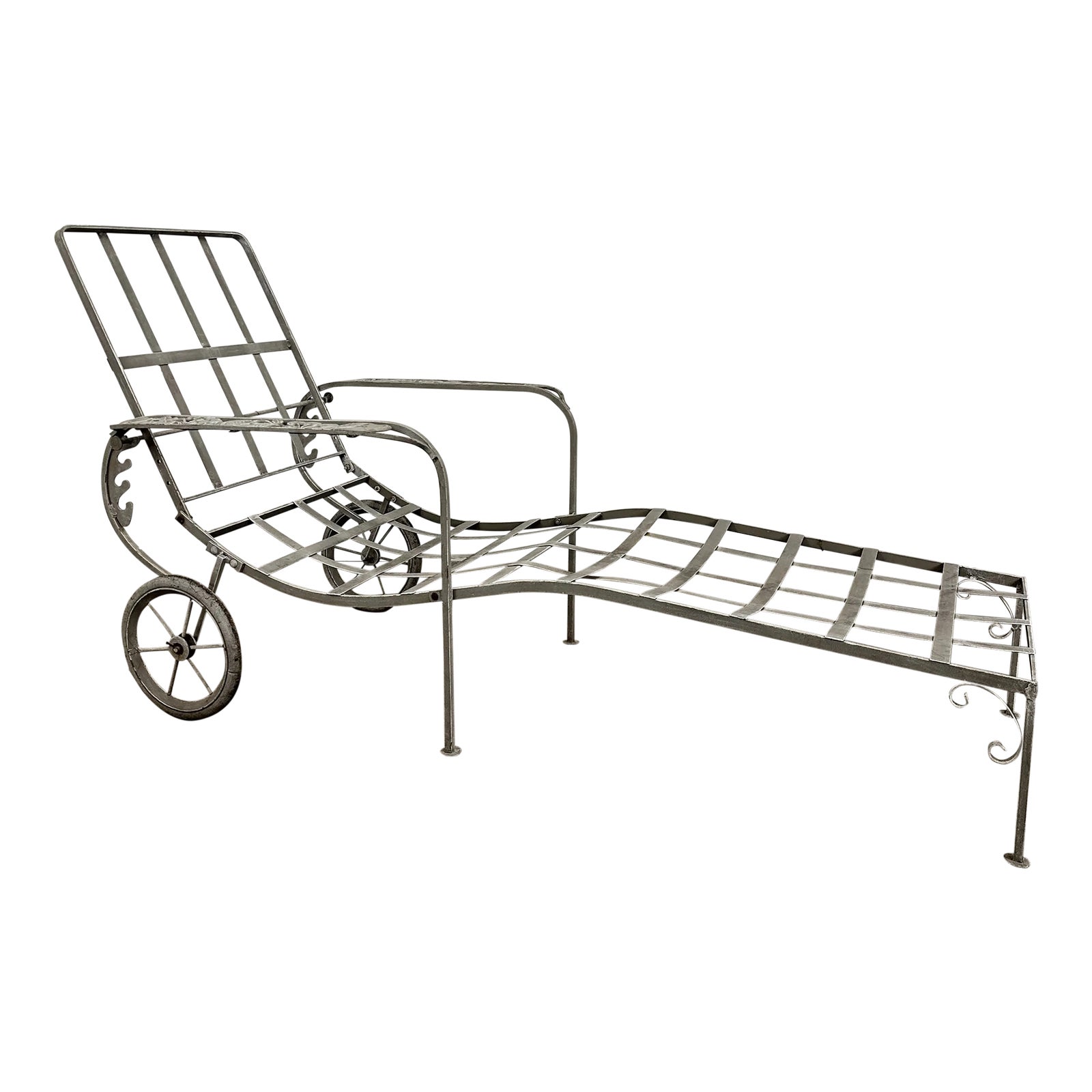 Outdoor Adjustable Chaise Lounge Chair Fruit Pattern | Chairish