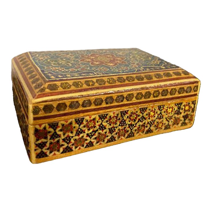 Vintage Middle Eastern Wood Inlay Trinket Box | Chairish