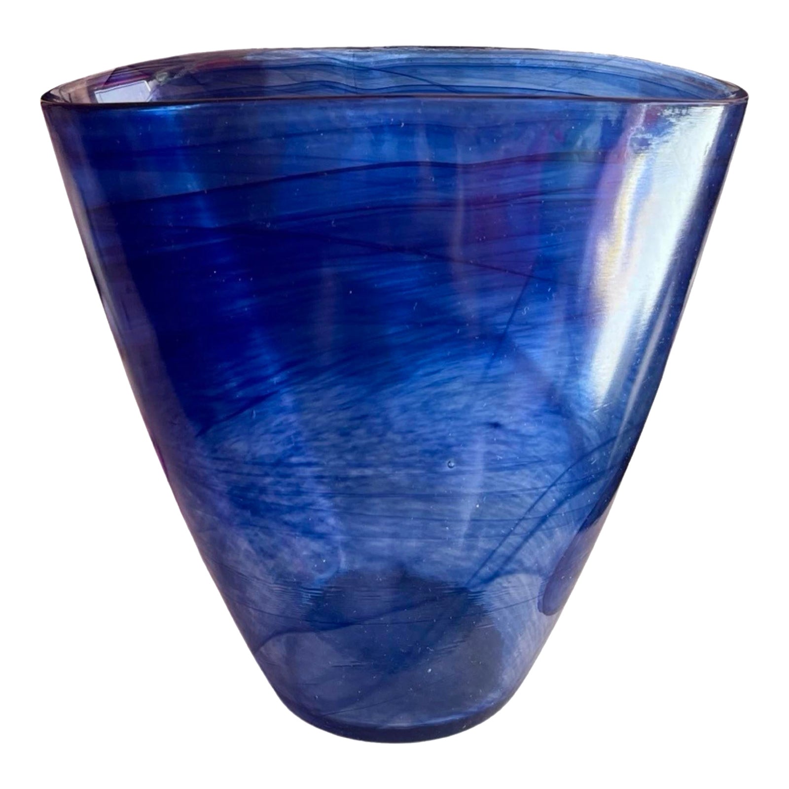 Large Blue Oval Glass Modern Contemporary Vase | Chairish