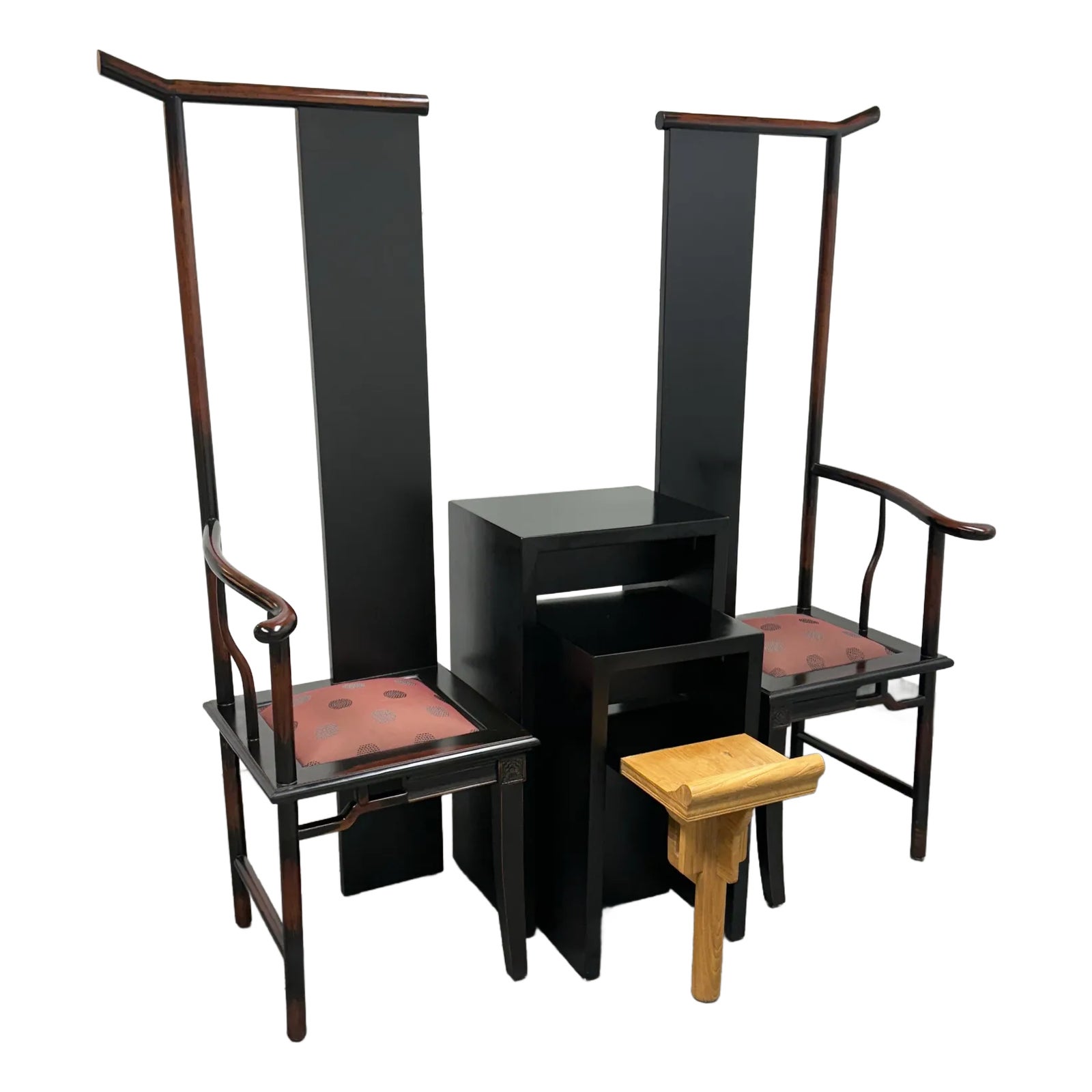 Custom Design Chinese Couple Tea Chairs + Nesting Table, Set | Chairish