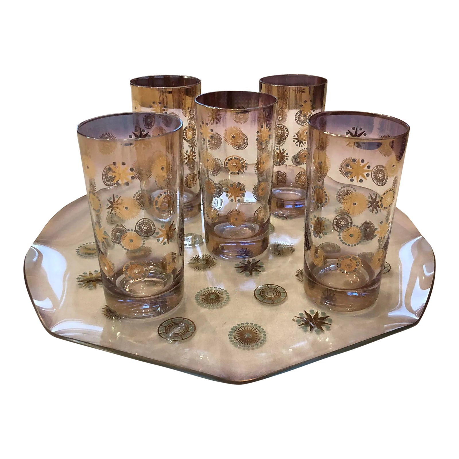 1950s Mid-Century Modern Dorthy Thorpe Tom Collins Glasses With Curved ...