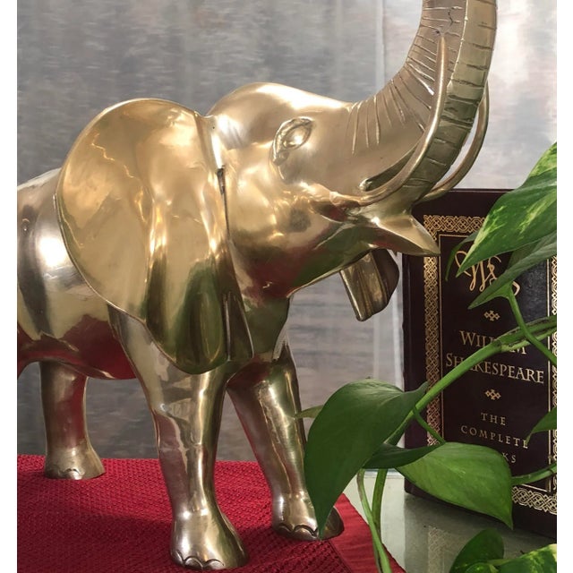 Vintage Large Brass Elephant "Trunks Up" Good Luck Statue | Chairish