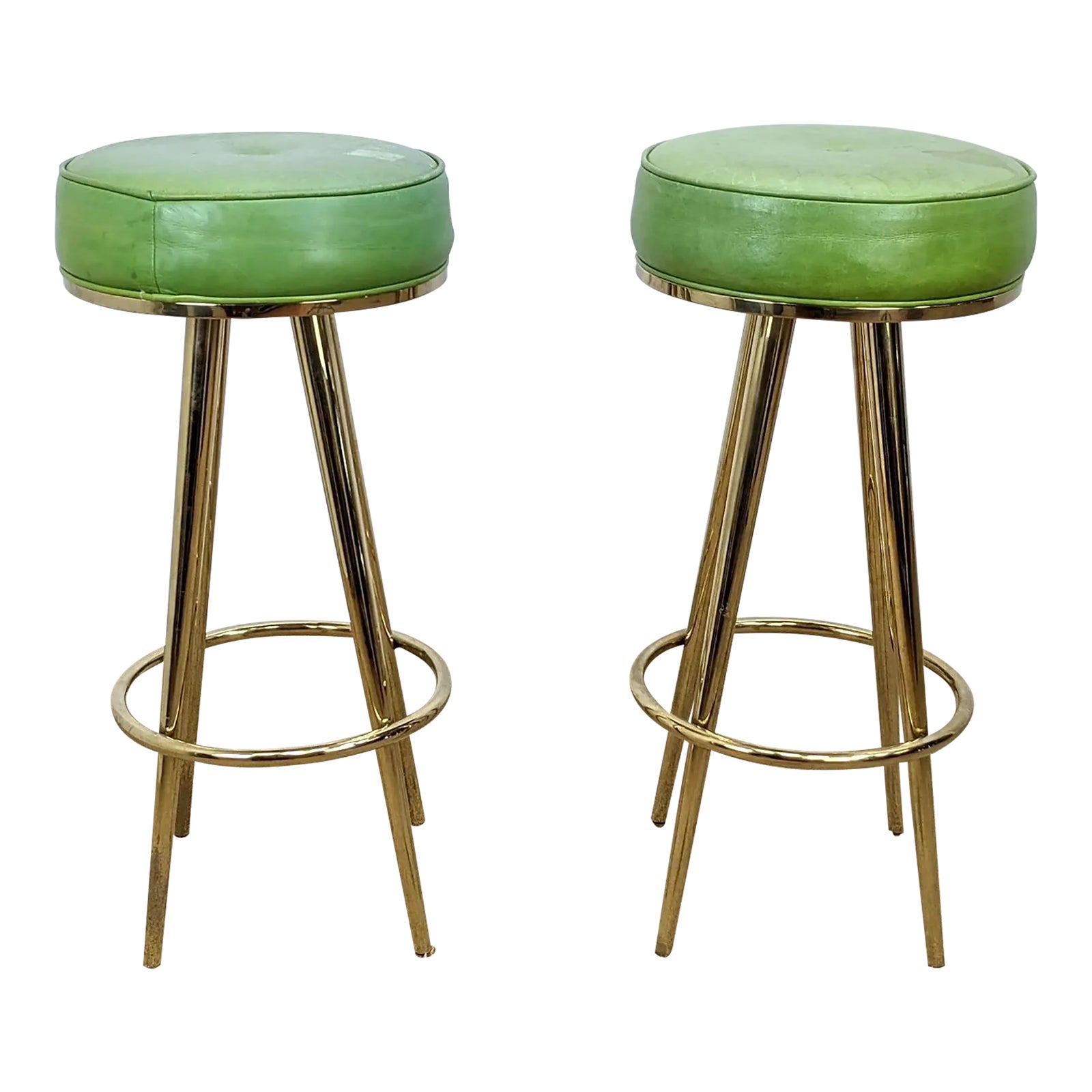 1970s Gold Tone 4 Leg Bar Stools - Set of 2 | Chairish
