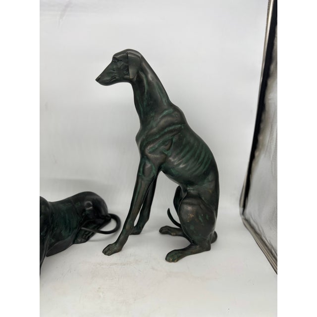 Pair, Heavy Patinated Bronze Whippet Dog Statues | Chairish