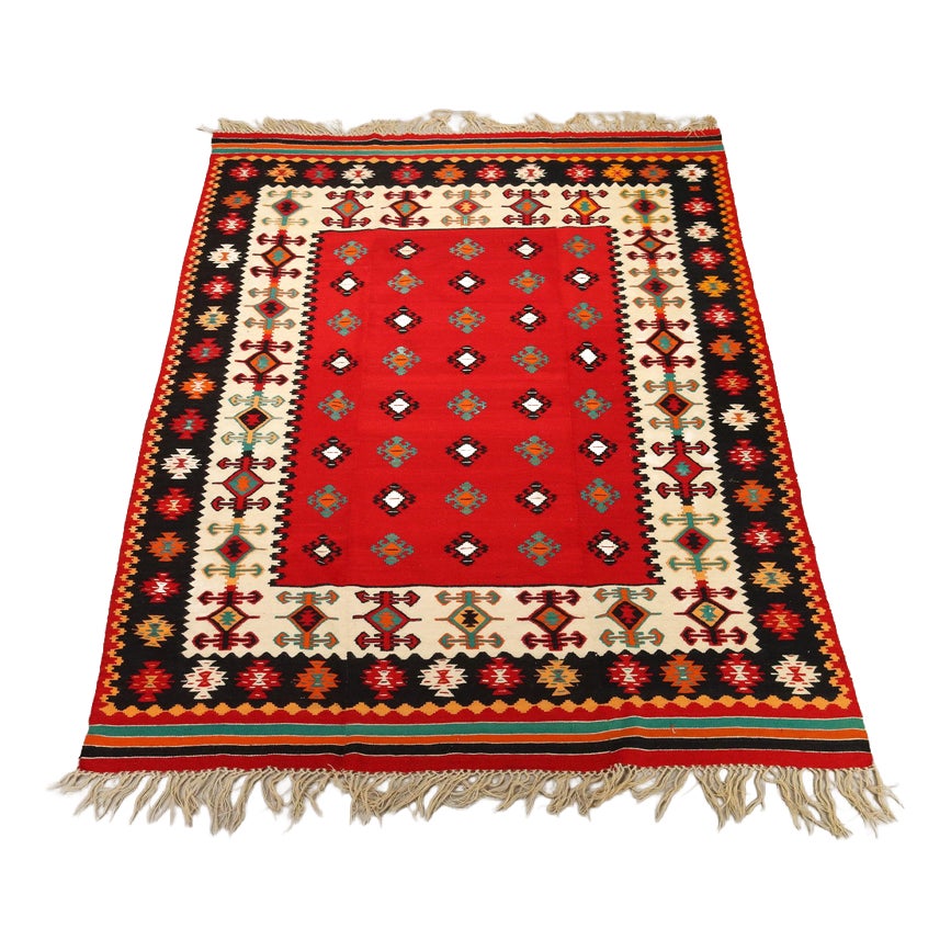 Antique Handmade Thin Knot Wool Kilim Rug | Chairish
