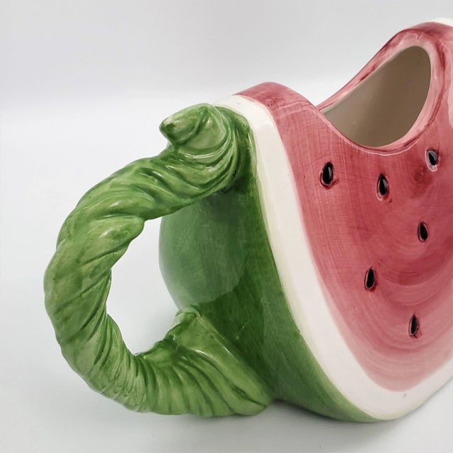 Vintage Porcelain Ceramic Watermelon Tea Pot With Green Leaf Handles ...