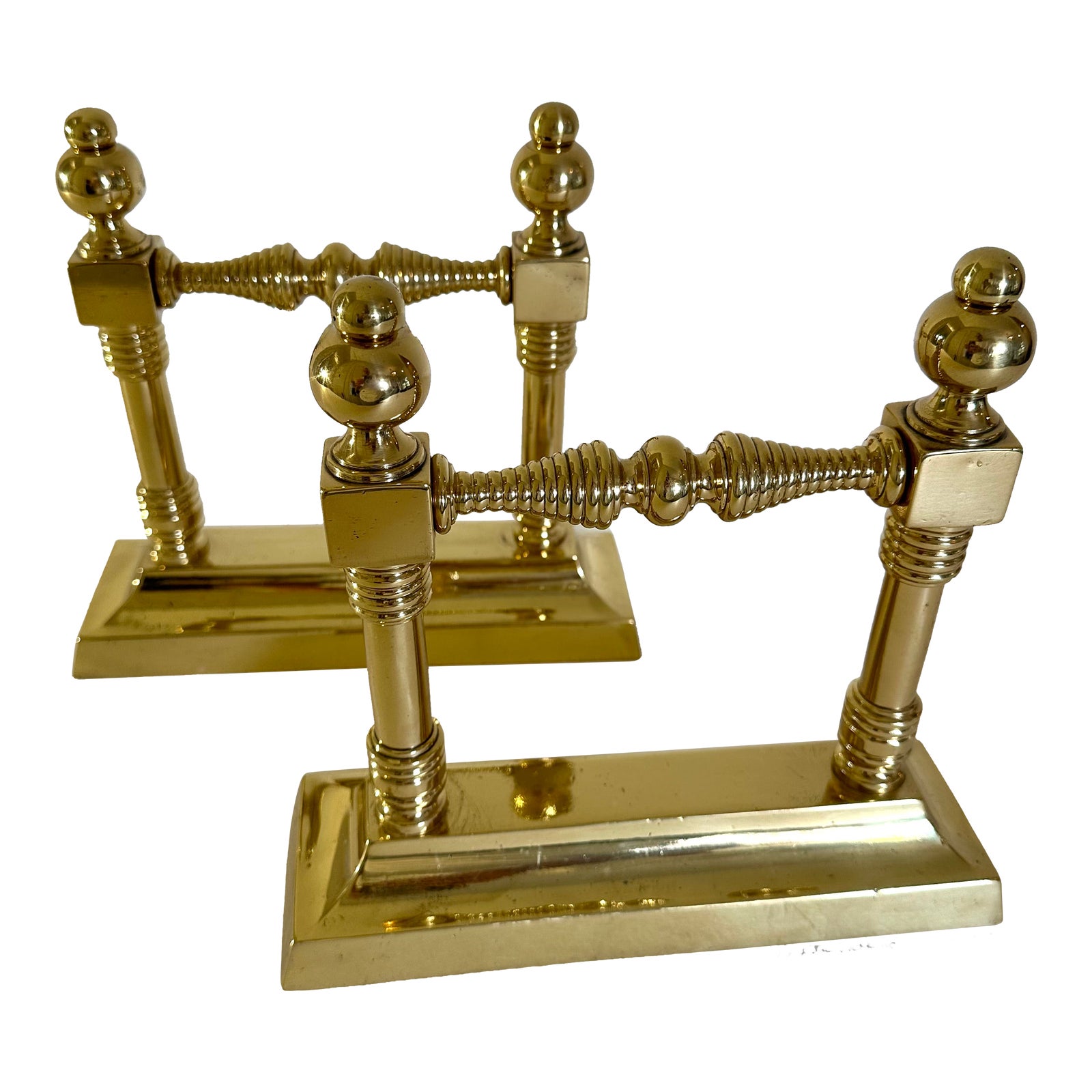 Pair of Late 19th Century British Victorian Brass Fire Dogs | Chairish